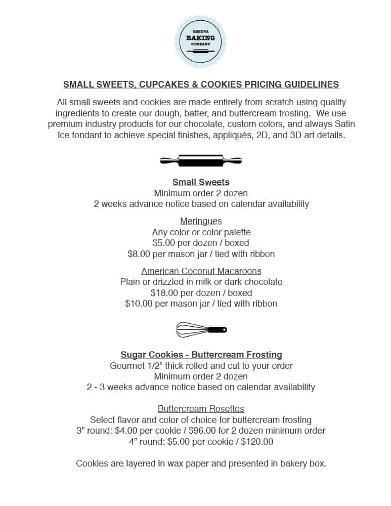 Small Sweets, Cupcakes & Cookies Pricing Guidelines | Geneva Baking Company